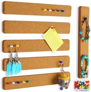 6 pack cork board strips, self adhesive small cork board for wall desk home classroom office with 50 push pins for paste notes, photos, schedules