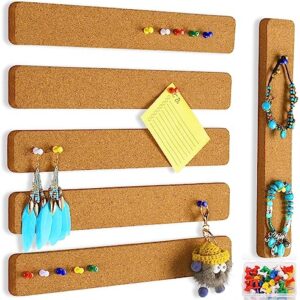 6 Pack Cork Board Strips, Self Adhesive Small Cork Board for Wall Desk Home Classroom Office with 50 Push Pins for Paste Notes, Photos, Schedules