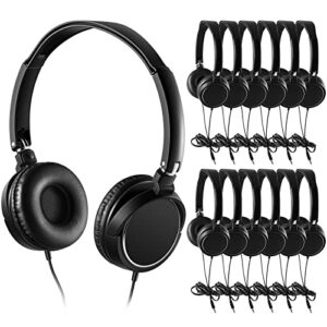 24 pack classroom headphones bulk student headphones with microphone kids earphones for school, adjustable over ear headphones class set earbuds wire headphones for school students kids (black)