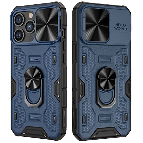 VEGO for iPhone 14 Pro Max Case, iPhone 14 Pro Max Case with Slide Camera Cover & Built-in 360° Rotate Ring Kickstand Magnetic Shockproof Cover Case for iPhone 14 Pro Max 6.7" 2022 - Blue