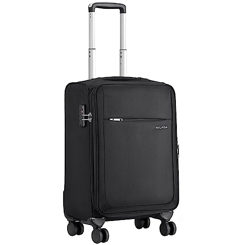 MILADA Luggage Suitcase Softside Expandable Carry on Luggage 22x14x9 Airline Approved Spinner Wheels Suitcases with Wheels Carry on Size Travel Luggage TSA Approved Luggage for Women Man,Black