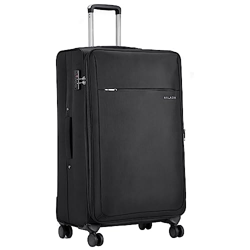 MILADA Softside Expandable Luggage 28 inch Luggage Large Suitcase with Spinner Wheels Travel Luggage Suitcases TSA Approved Luggage for Women Man, Black