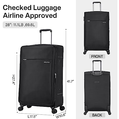 MILADA Softside Expandable Luggage 28 inch Luggage Large Suitcase with Spinner Wheels Travel Luggage Suitcases TSA Approved Luggage for Women Man, Black