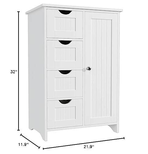 YESHOMY Bathroom Storage Cabinet, Side Free Standing Organizer with Large Space and Adjustable Shelves, Home Office Furniture for Multifunction in Living Room, Hallway, Kitchen, Bedroom, White