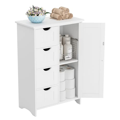 YESHOMY Bathroom Storage Cabinet, Side Free Standing Organizer with Large Space and Adjustable Shelves, Home Office Furniture for Multifunction in Living Room, Hallway, Kitchen, Bedroom, White