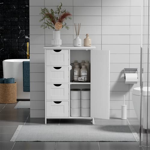 YESHOMY Bathroom Storage Cabinet, Side Free Standing Organizer with Large Space and Adjustable Shelves, Home Office Furniture for Multifunction in Living Room, Hallway, Kitchen, Bedroom, White