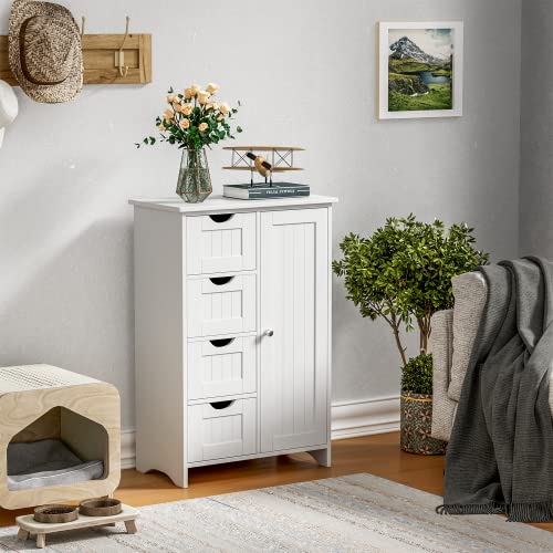 YESHOMY Bathroom Storage Cabinet, Side Free Standing Organizer with Large Space and Adjustable Shelves, Home Office Furniture for Multifunction in Living Room, Hallway, Kitchen, Bedroom, White