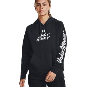 Under Armour Women's Standard Rival Fleece Graphic Hoodie, (001) Black / / White, X-Large