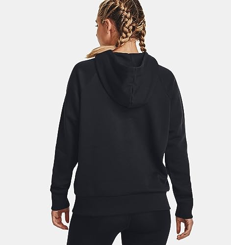 Under Armour Women's Standard Rival Fleece Graphic Hoodie, (001) Black / / White, X-Large