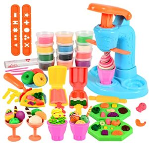 play dough for kids, dear deer 34 pcs kids ice cream maker playdough sets ice cream maker machine play dough tools with 12 clay dough, 3 4 6 8 years old boys and girls dough birthday gift