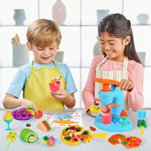 Play Dough for Kids, Dear Deer 34 Pcs Kids Ice Cream Maker Playdough Sets Ice Cream Maker Machine Play Dough Tools with 12 Clay Dough, 3 4 6 8 Years Old Boys and Girls Dough Birthday Gift