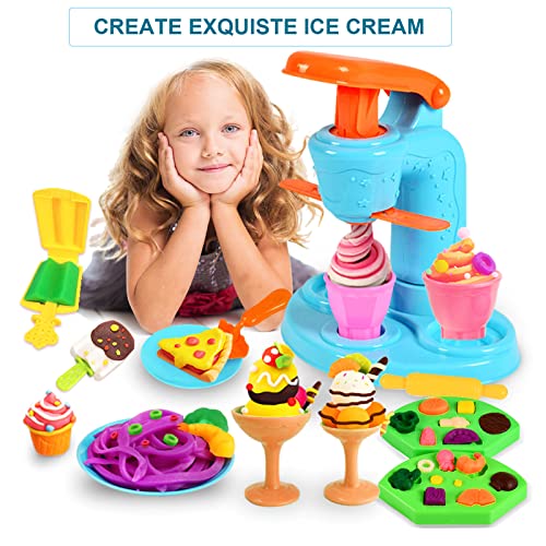 Play Dough for Kids, Dear Deer 34 Pcs Kids Ice Cream Maker Playdough Sets Ice Cream Maker Machine Play Dough Tools with 12 Clay Dough, 3 4 6 8 Years Old Boys and Girls Dough Birthday Gift