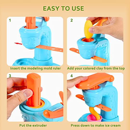 Play Dough for Kids, Dear Deer 34 Pcs Kids Ice Cream Maker Playdough Sets Ice Cream Maker Machine Play Dough Tools with 12 Clay Dough, 3 4 6 8 Years Old Boys and Girls Dough Birthday Gift