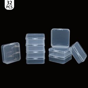 Pure Future 32 Pieces Small Plastic Bead Storage Containers and Organizer Transparent Boxes with Hinged Lid, Clear Craft Supply Box for DIY Art Craft Accessor, Jewelry, Diamonds(2.5*2.5*0.8 Inches)