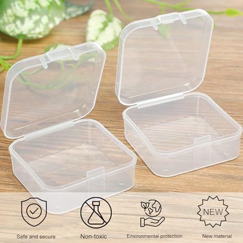 Pure Future 32 Pieces Small Plastic Bead Storage Containers and Organizer Transparent Boxes with Hinged Lid, Clear Craft Supply Box for DIY Art Craft Accessor, Jewelry, Diamonds(2.5*2.5*0.8 Inches)