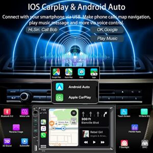 Double Din Car Stereo Compatible with Voice Control Apple Carplay&Android Auto-7 Inch HD LCD Touchscreen Monitor,Mirror Link,Subwoofer,Backup Camera,Bluetooth,AM/FM Car Radio,USB/TF/AUX Port,SWC,Gifts