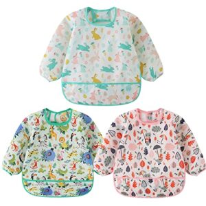 haimoburg 3 pcs waterproof long sleeves baby bibs weaning smock bib 3-24 months