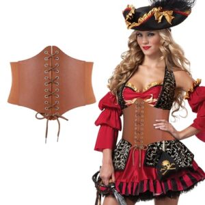 xzqtive womens corset belt elastic waist belt lace-up cinch belt pirate corset belt renaissance for costume 5.9'' width(brown, fit waist 32-36in)