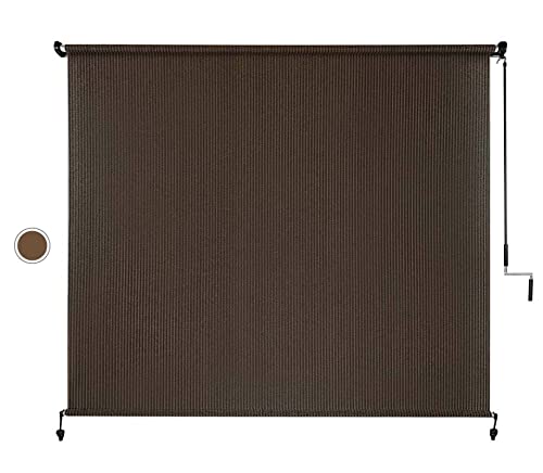 Osimlead Cordless Outdoor Roller Shade Patio Roll Up Shade Blinds for Deck Porch Balcony Backyard (8' W X 6' L, Mocha)