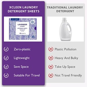 Xcleen Laundry Detergent Sheets Lavender Scent (60 loads), Eco-Friendly, Plastic Free, Biodegradable, Hypoallergenic Laundry Strips for Sensitive Skin, Great for Travel Home and School