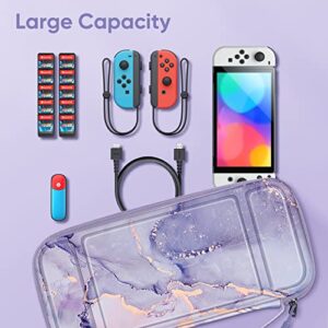 Fintie Carrying Case for Nintendo Switch OLED Model 2021/Switch 2017, [Shockproof] Hard Shell Protective Cover Travel Bag w/10 Game Card Slots for Switch Console Joy-Con & Accessories, Lilac Marble