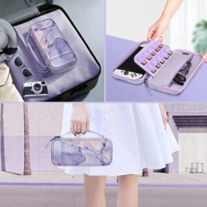 Fintie Carrying Case for Nintendo Switch OLED Model 2021/Switch 2017, [Shockproof] Hard Shell Protective Cover Travel Bag w/10 Game Card Slots for Switch Console Joy-Con & Accessories, Lilac Marble