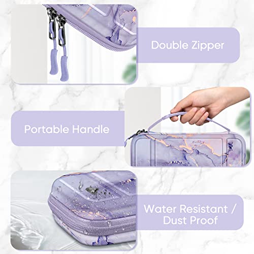 Fintie Carrying Case for Nintendo Switch OLED Model 2021/Switch 2017, [Shockproof] Hard Shell Protective Cover Travel Bag w/10 Game Card Slots for Switch Console Joy-Con & Accessories, Lilac Marble