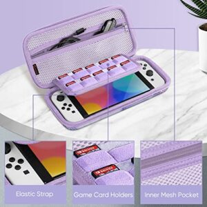 Fintie Carrying Case for Nintendo Switch OLED Model 2021/Switch 2017, [Shockproof] Hard Shell Protective Cover Travel Bag w/10 Game Card Slots for Switch Console Joy-Con & Accessories, Lilac Marble