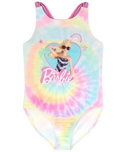 barbie swimsuit girls kids doll logo tie dye swimming costume 4-5 years pink