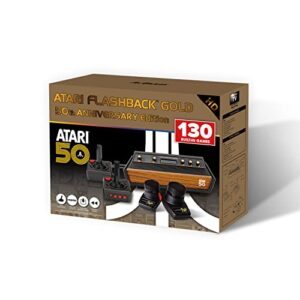 atari flashback gold console 50th anniversary edition, retro game console, built-in 130 classic games, two joystick and paddle controllers, hdmi, plug & play on hd tv