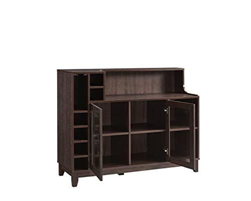 Home Source 36.6" Modern Home Bar Ensemble: Coffee Bar Shelves, Sideboard Cabinet, and Bar Console Cabinet with Glass Hanging Space Rack (Mahogany)