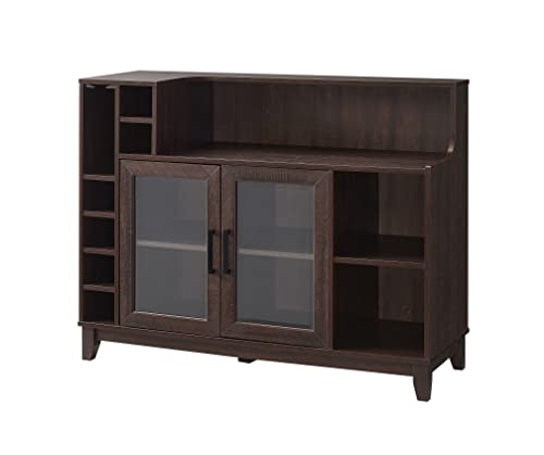 Home Source 36.6" Modern Home Bar Ensemble: Coffee Bar Shelves, Sideboard Cabinet, and Bar Console Cabinet with Glass Hanging Space Rack (Mahogany)