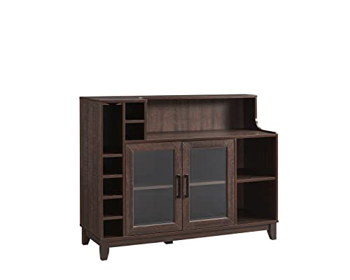 Home Source 36.6" Modern Home Bar Ensemble: Coffee Bar Shelves, Sideboard Cabinet, and Bar Console Cabinet with Glass Hanging Space Rack (Mahogany)