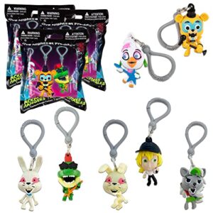 scs direct five nights at freddy's security breach mystery blind bag keychain figures, 3 pack - receive 3 of 7 assorted collectible 2" toy clip-on key chain hanger accessories - gift for kids & teens