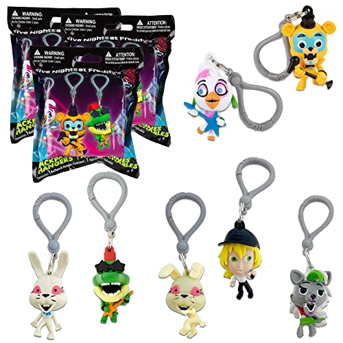 SCS Direct Five Nights at Freddy's Security Breach Mystery Blind Bag Keychain Figures, 3 Pack - Receive 3 of 7 Assorted Collectible 2" Toy Clip-on Key Chain Hanger Accessories - Gift for Kids & Teens