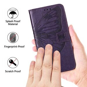 ONV Wallet Case for Oppo Realme 7 Pro - Butterfly Embossed Phone Case with Card Holder Lanyard Stand Case Leather Magnetic Closure Flip Cover for Oppo Realme 7 Pro [by] -Purple I