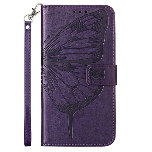 ONV Wallet Case for Oppo Realme 7 Pro - Butterfly Embossed Phone Case with Card Holder Lanyard Stand Case Leather Magnetic Closure Flip Cover for Oppo Realme 7 Pro [by] -Purple I