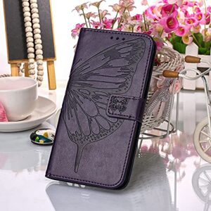 ONV Wallet Case for Oppo Realme 7 Pro - Butterfly Embossed Phone Case with Card Holder Lanyard Stand Case Leather Magnetic Closure Flip Cover for Oppo Realme 7 Pro [by] -Purple I