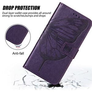 ONV Wallet Case for Oppo Realme 7 Pro - Butterfly Embossed Phone Case with Card Holder Lanyard Stand Case Leather Magnetic Closure Flip Cover for Oppo Realme 7 Pro [by] -Purple I