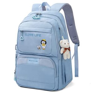 moutclmb kids backpack,girls backpack,big-capacity school backpacks 18.1 * 11.8 * 7.87in for girls,school bags for elementary middle school high school,send cute pendant（blue）