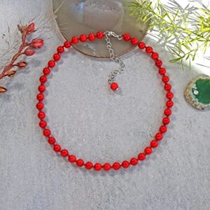 MGR MY GEMS ROCK! Beaded Semi Precious Stone Red Sea-bamboo Coral Collar or Choker Short Dainty Necklace for Women or Girls, 14.50" Long with 3" Extender.