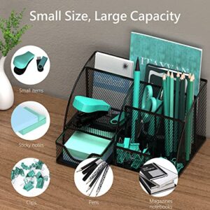 ITAYVAN Desk Organizers, Office Supplies Pencil holder with 6 Compartments and 1 Sliding Drawer, Mesh Desktop Organizer for Office, Home, Classroom and School