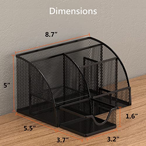 ITAYVAN Desk Organizers, Office Supplies Pencil holder with 6 Compartments and 1 Sliding Drawer, Mesh Desktop Organizer for Office, Home, Classroom and School