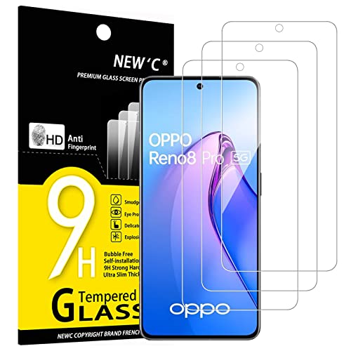 NEW'C [3 Pack] Designed for Oppo Reno 8 Pro 5G Screen Protector Tempered Glass, Case Friendly Ultra Resistant