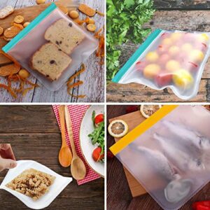 Reusable Food Storage Bags - 10pack BPA FREE Ziplock/Freezer Bags(2 Reusable Gallon Bags & 4 Sandwich Bags & 4 Snack Bags) EXTRA THICK Leakproof Silicone Lunch Bag for Food Meat Fruit Veggies