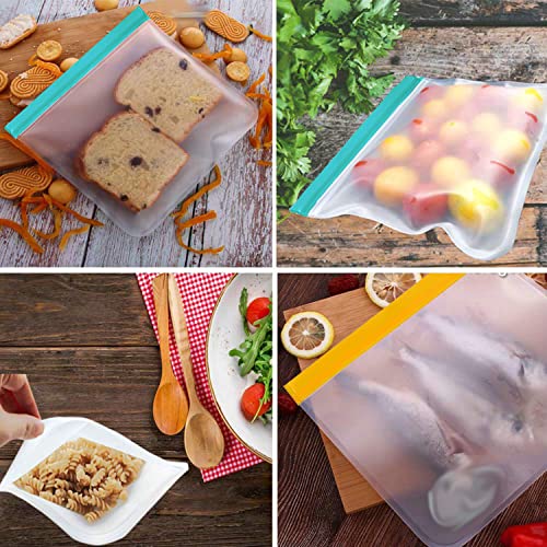 Reusable Food Storage Bags - 10pack BPA FREE Ziplock/Freezer Bags(2 Reusable Gallon Bags & 4 Sandwich Bags & 4 Snack Bags) EXTRA THICK Leakproof Silicone Lunch Bag for Food Meat Fruit Veggies