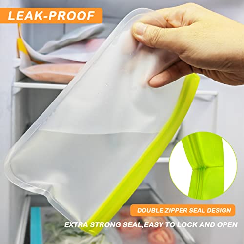 Reusable Food Storage Bags - 10pack BPA FREE Ziplock/Freezer Bags(2 Reusable Gallon Bags & 4 Sandwich Bags & 4 Snack Bags) EXTRA THICK Leakproof Silicone Lunch Bag for Food Meat Fruit Veggies