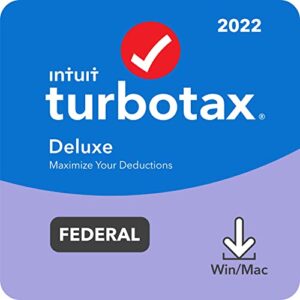 turbotax deluxe 2022 tax software, federal only tax return, [amazon exclusive] [pc/mac download]