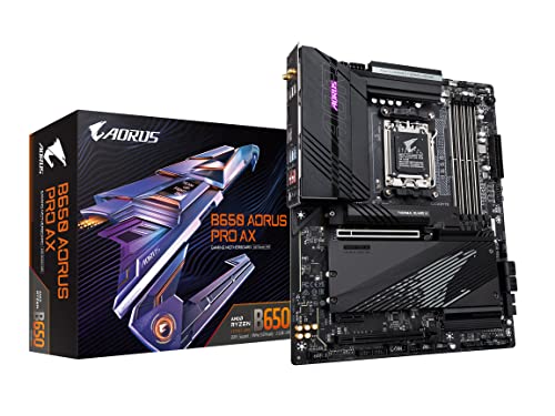 GIGABYTE B650 AORUS PRO AX (AM5/ LGA 1718/ AMD B650/ ATX/ 5-Year Warranty/ DDR5/ Quad M.2/ PCIe 5.0/ USB 3.2 Gen2X2 Type-C/WiFi 6E/ Intel 2.5GbE LAN/Q-Flash Plus/EZ-Latch/Gaming Motherboard)