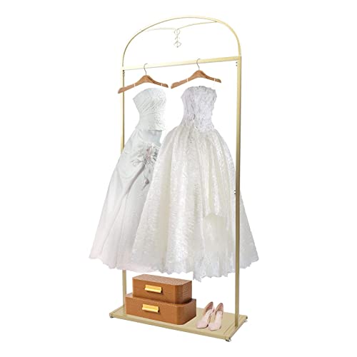 kunghei 91" Tall Wedding Dress Rack Gold Garment Rack Clothing Store Retail Display Rack Boutique Racks for Hanging Long Dresses Clothes Wedding Dress Heavy Duty Commercial Standing